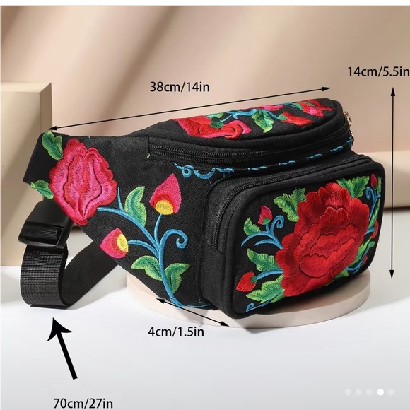 Bags | Floral Embroidery Fanny Pack Womens Casual Waist Bag Zip Front ...